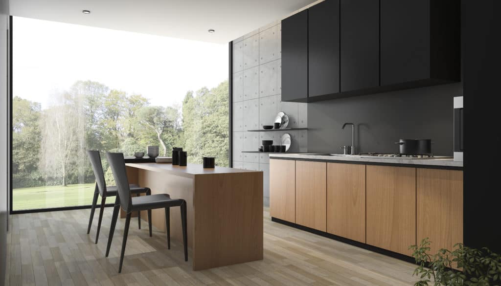 Modern Black and Wood Textured Cabinets - MTD Kitchen